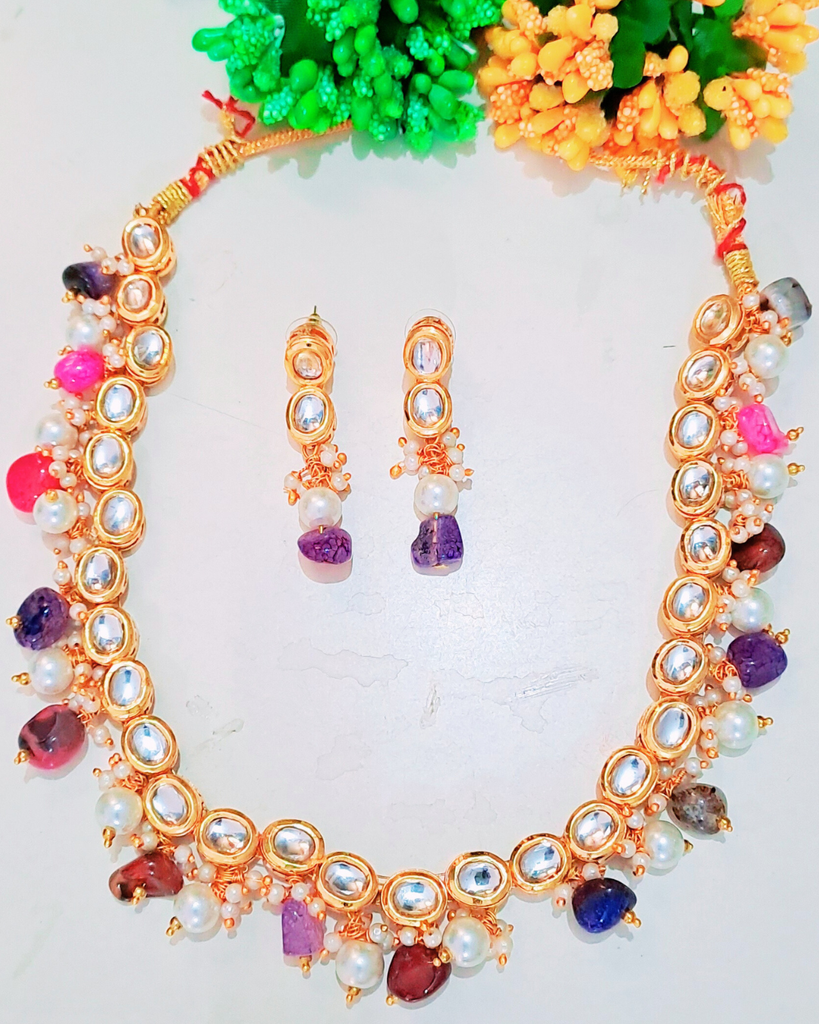 Shell Stone Kundan Necklace - khushmit jewels